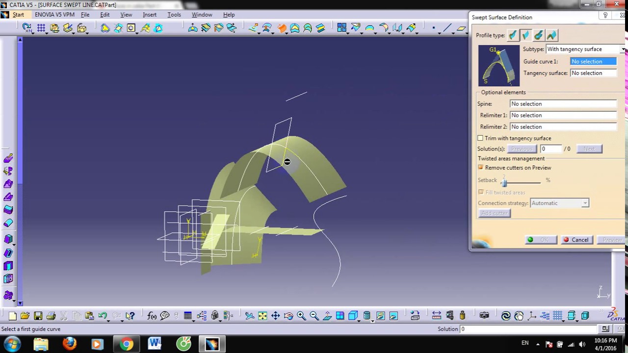 sweep surface line _ catia v5r20 - YouTube