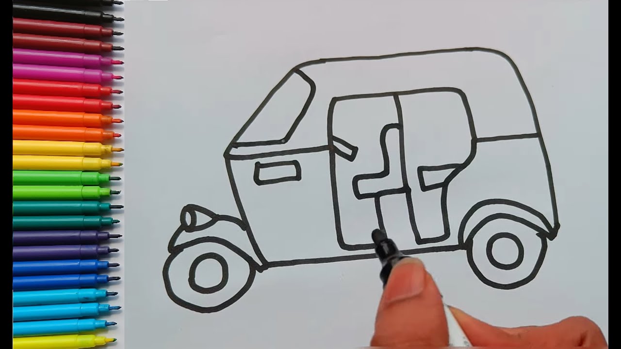 How to draw an easy Autorickshaw | Drawing, coloring of Auto for kids ...