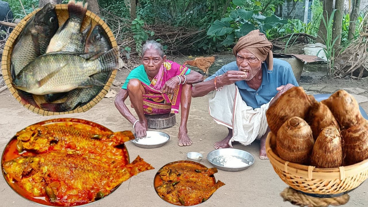 Tribe GRANDMOTHER cooking Delicious tilapia fish with Alti||rural ...