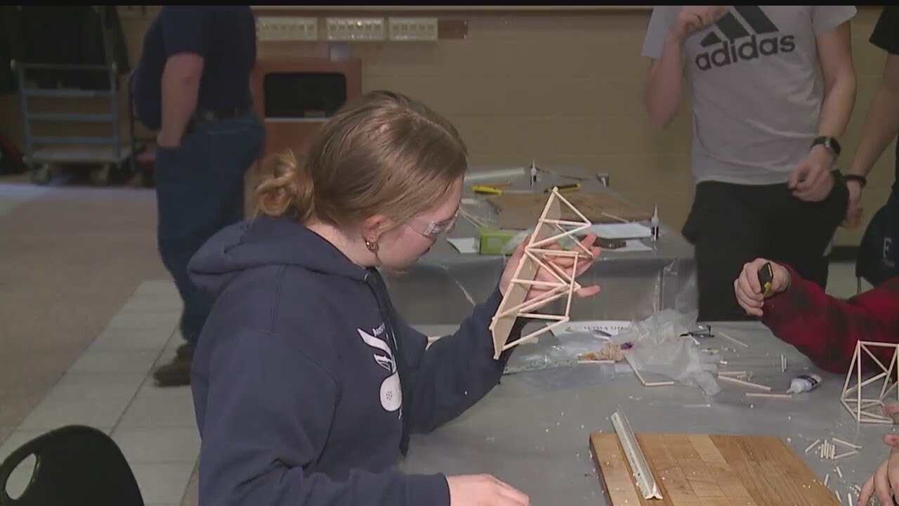 High school students build skills with bridge competition - YouTube