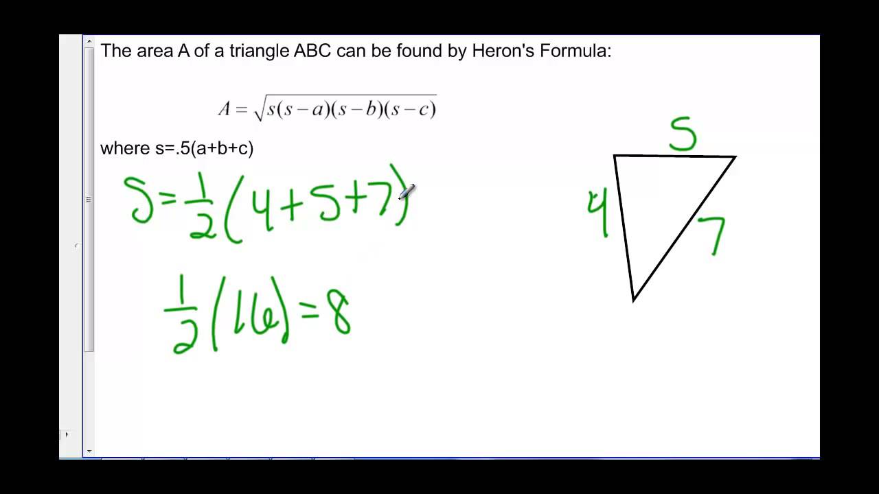 Law of Cosines Area of a Triangle - YouTube