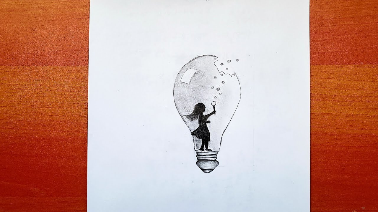 How to draw a light bulb with pencil step by step | Drawing easy | For ...