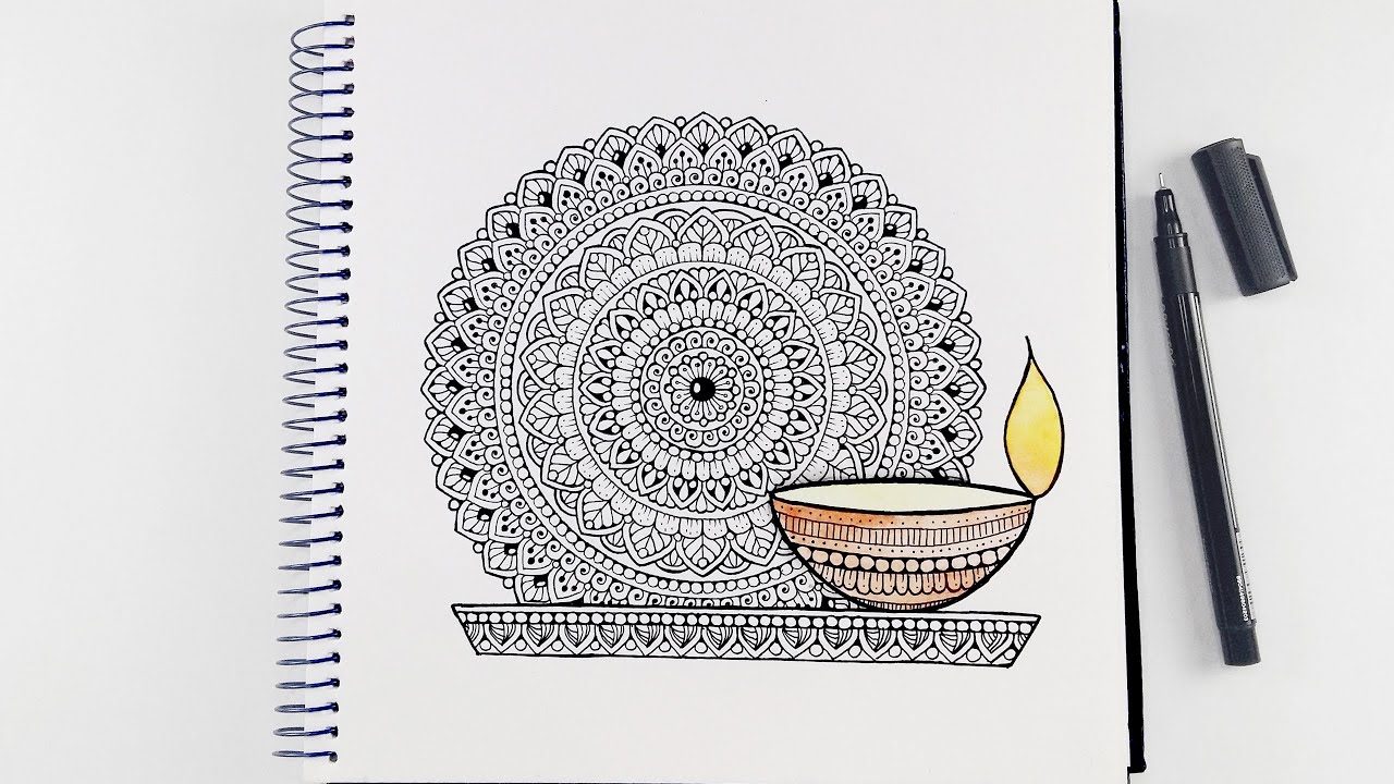 Diwali Mandala art for beginners | Diya Mandala in Watercolors step by ...