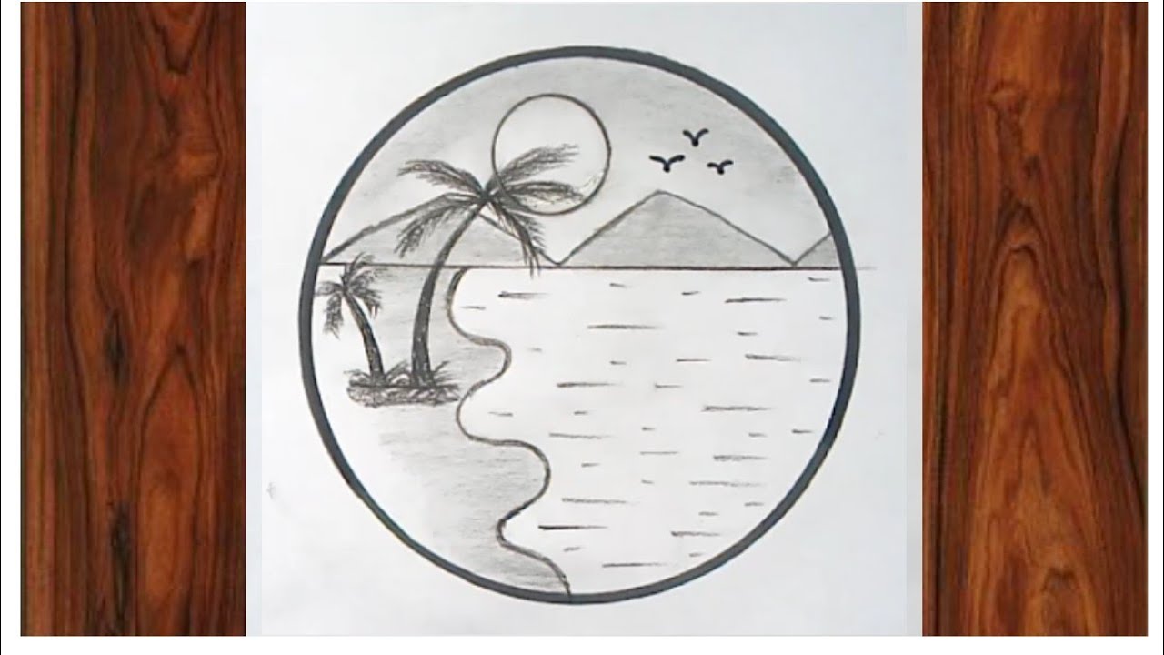 Landscape Scenery Drawing with Mountain view || Landscape Scenery ...