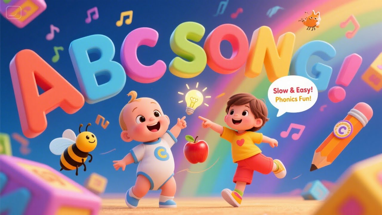 ABC Song for Kids 🎵 Slow & Easy Alphabet Learning Video | Fun Phonics ...