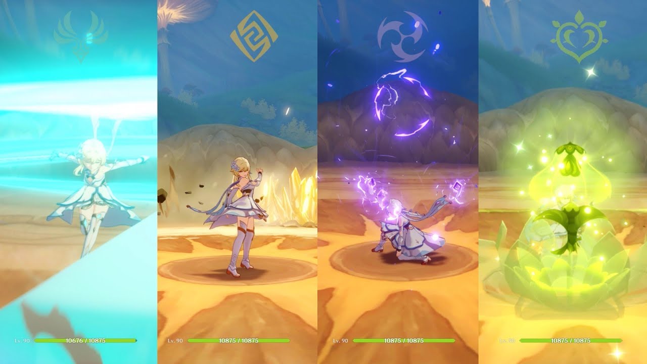 Lumine All Elemental Animation Combat Skill Comparison | Genshin Impact ...