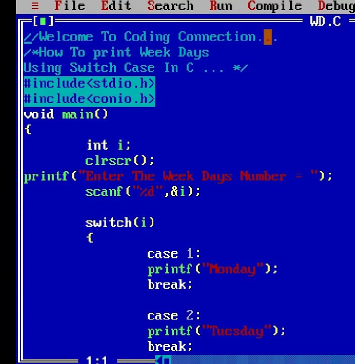 How To Print Week Days Using Switch Case In C || How To Print Week Days || Week Days Using ...