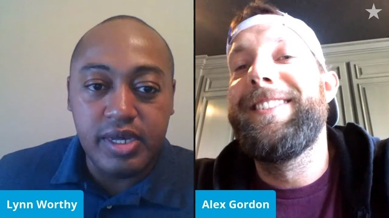 Royals outfielder Alex Gordon chats with Lynn Worthy during baseball's ...