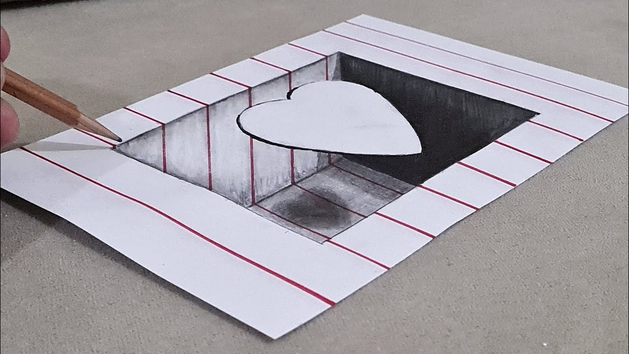easy 3d drawing on paper valentine's day - YouTube