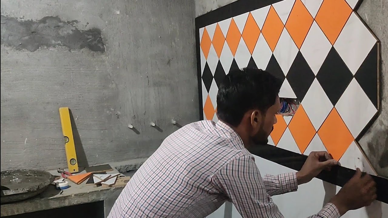 how to create kitchen wall tiles design with installation - YouTube