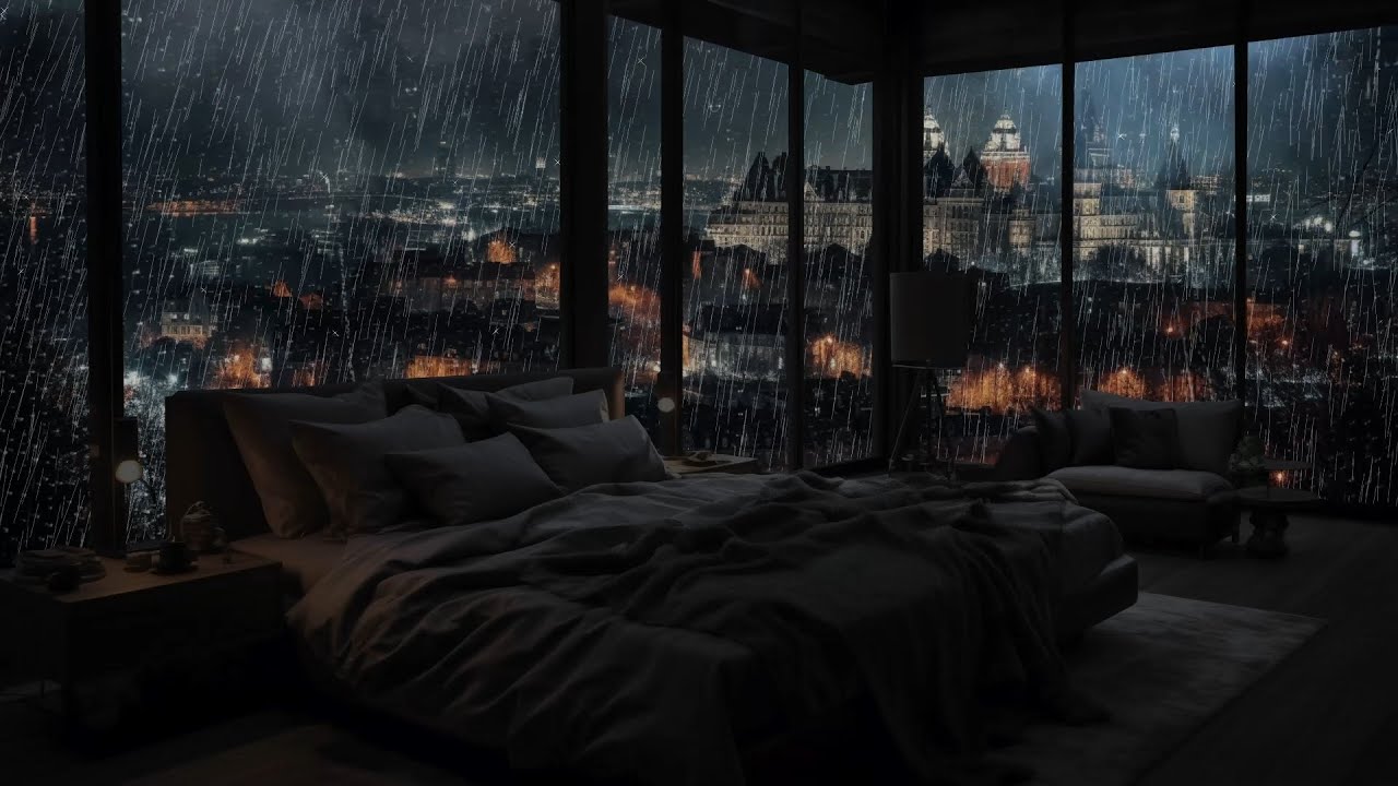 Rainy Night: Natural Sound | Heavy Rain, Window Thunder, Instant Sleep ...