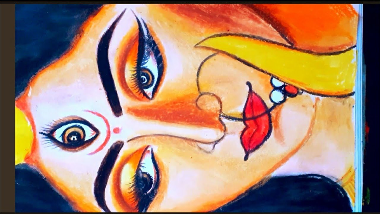 Ma Durga Drawing with Oil pastel color || Easy Devi Durga drawing ...