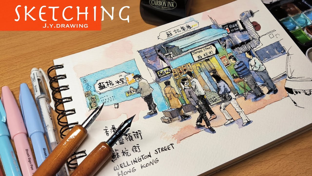 Drawing with Dip Pens & Simple Watercolor on Fabriano Paper - YouTube