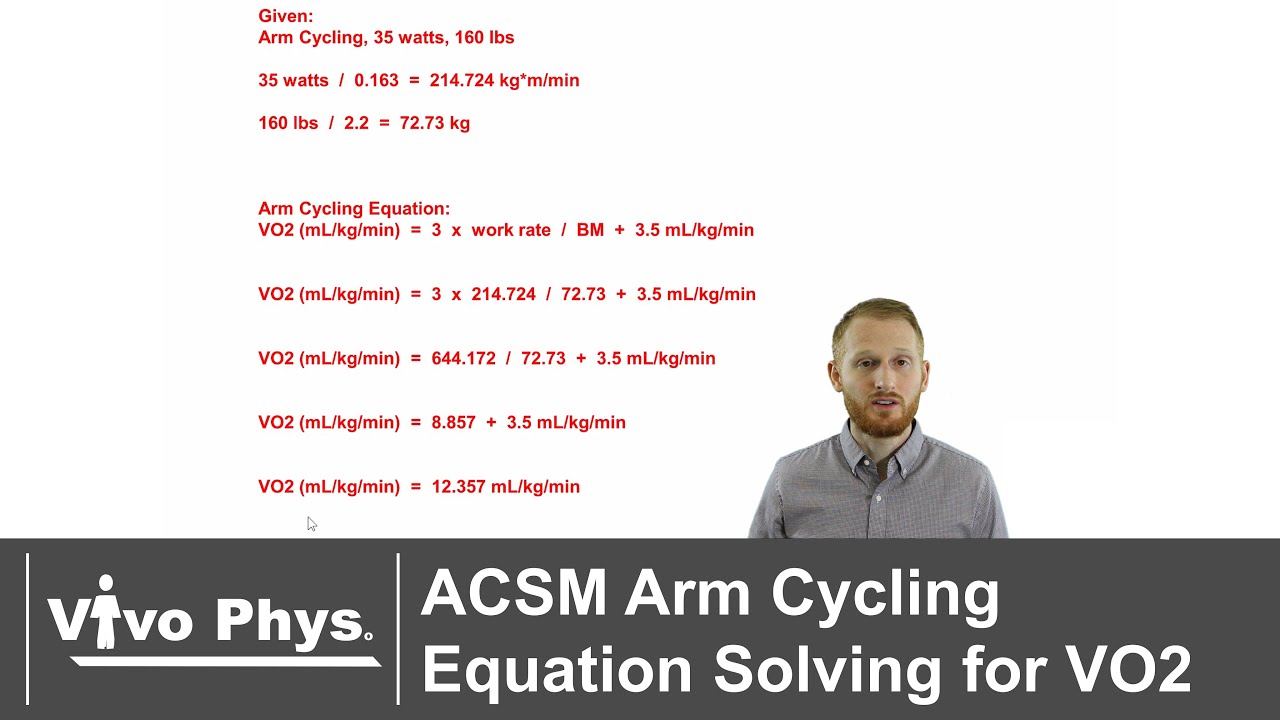 ACSM Arm Cycling Equation Solving for Oxygen Consumption - VO2 - YouTube