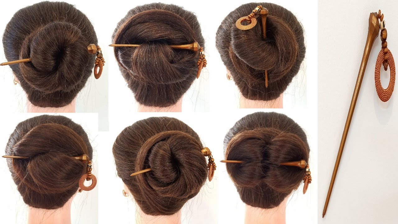 6 very easy bun hairstyle with bun stick // everyday hairstyle // girls ...