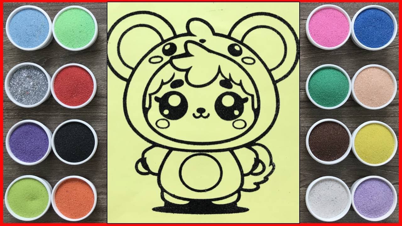 Sand painting tutorial - How to draw and paint the chibi mouse so cute ...