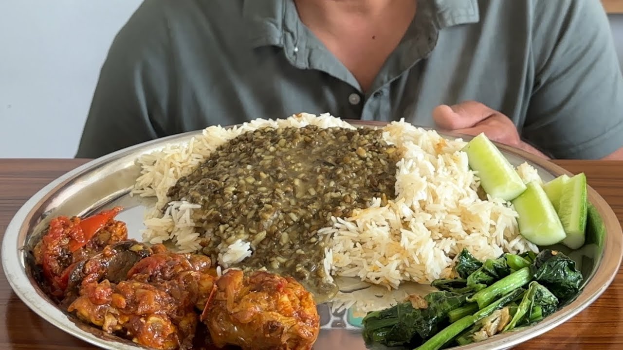 chicken curry with rice | rayo ko saag | jimbu le jhaneko dal | mustard ...