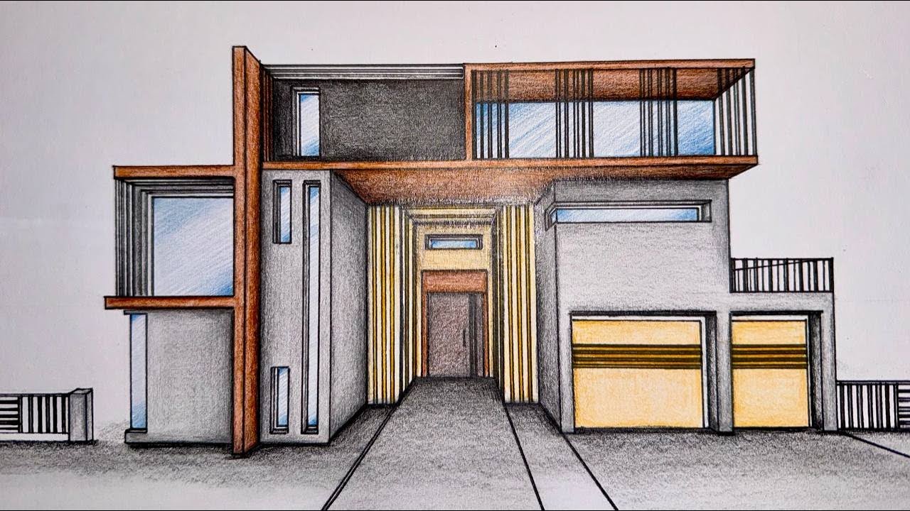 #035 - How to Draw a House in One Point Perspective - YouTube
