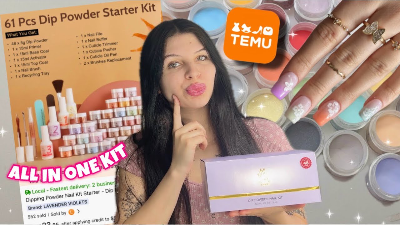 TRYING A HUGE 61 PIECE ALL IN ONE DIP POWDER NAIL STARTER KIT FROM TEMU ...