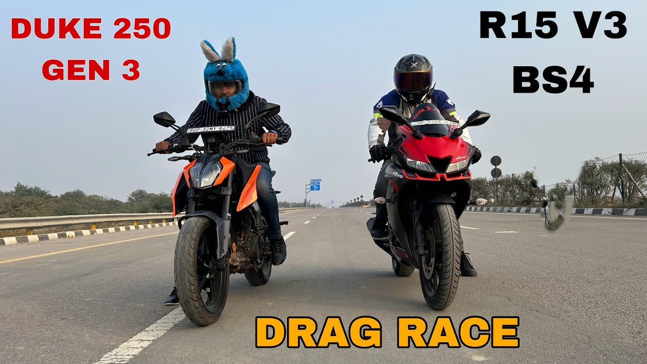 YAMAHA R15 V3 BS4 VS NEW KTM DUKE 250 GEN 3 [ DRAG RACE ] - YouTube