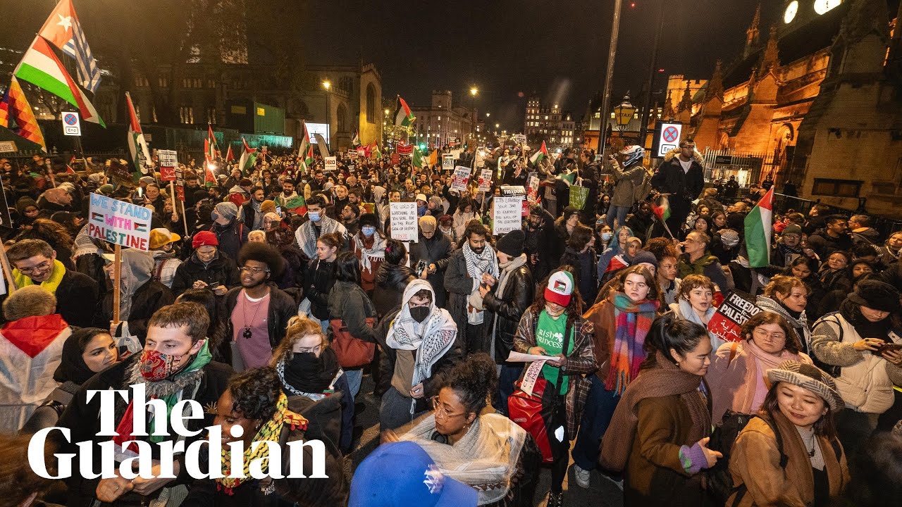 Protesters rally outside parliament in London as MPs vote on Gaza ...