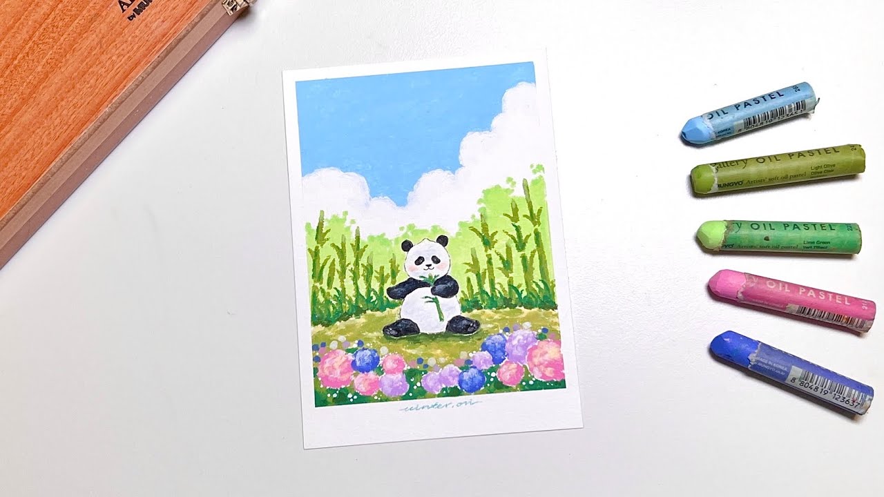 오일파스텔로 아기 판다 푸바오 그리기🐼| Drawing panda with Oil pastel - YouTube