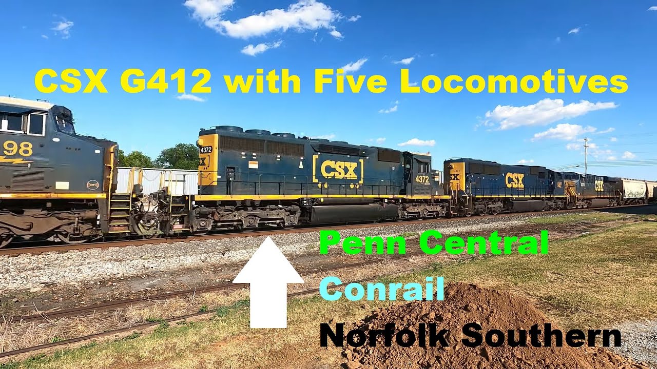 Penn Central SD40 Rebuilt as SD40-3 (PC to CR to NS to CSX) on CSX Grain Train with 5 ...