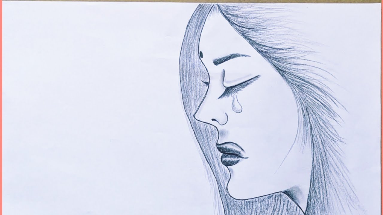 Pencil Sketch Of A Girl Crying