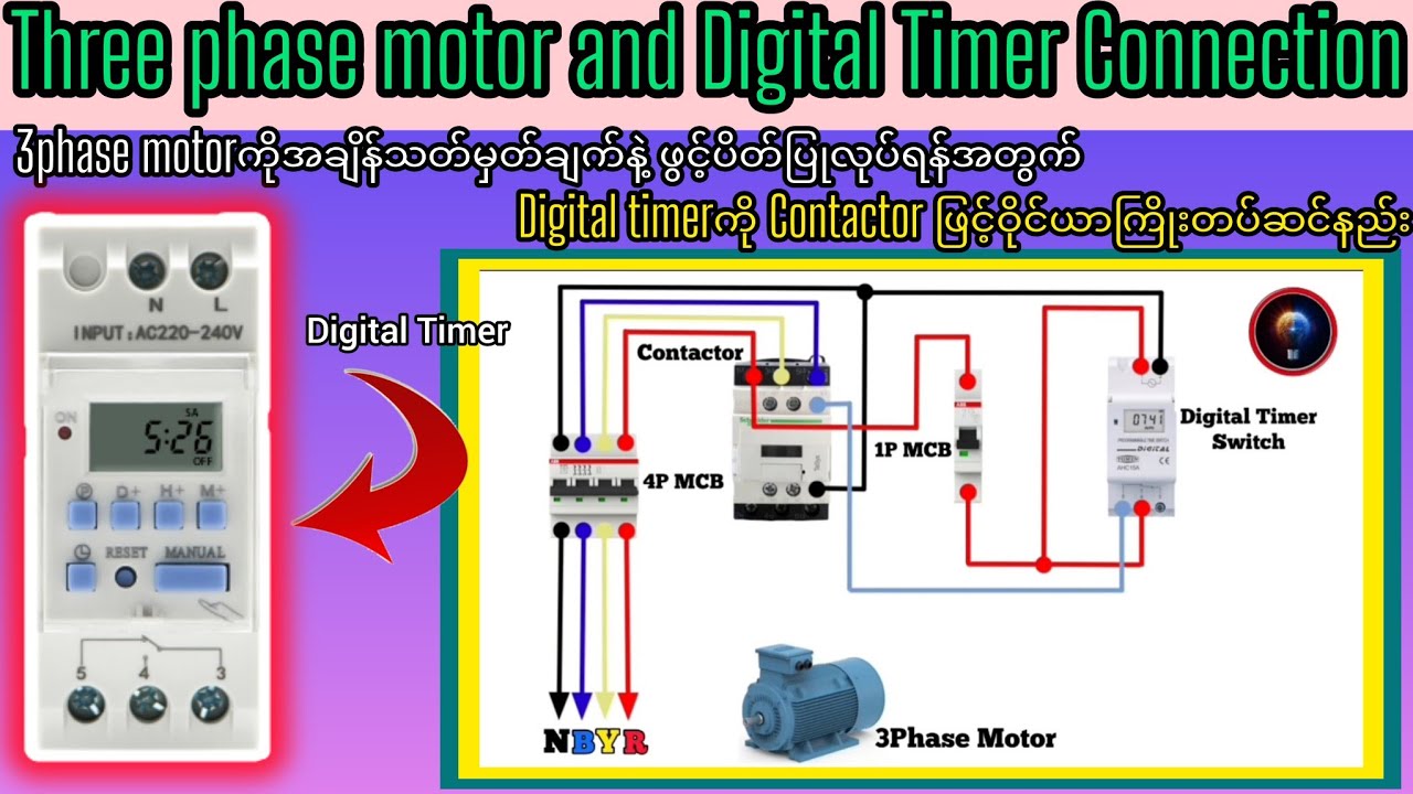 Digital Timer and magnetic contactor connection with Three phase motor ...