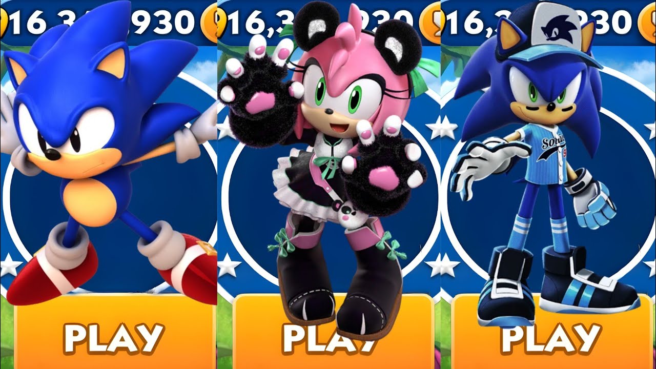 Sonic Dash - Classic Sonic VS Panda Amy VS Slugger Sonic _ Movie Sonic ...