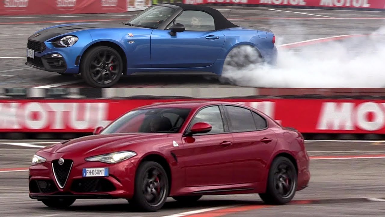 124 Abarth vs Alfa Romeo Giulia Quadrifoglio: acceleration, smoking ...