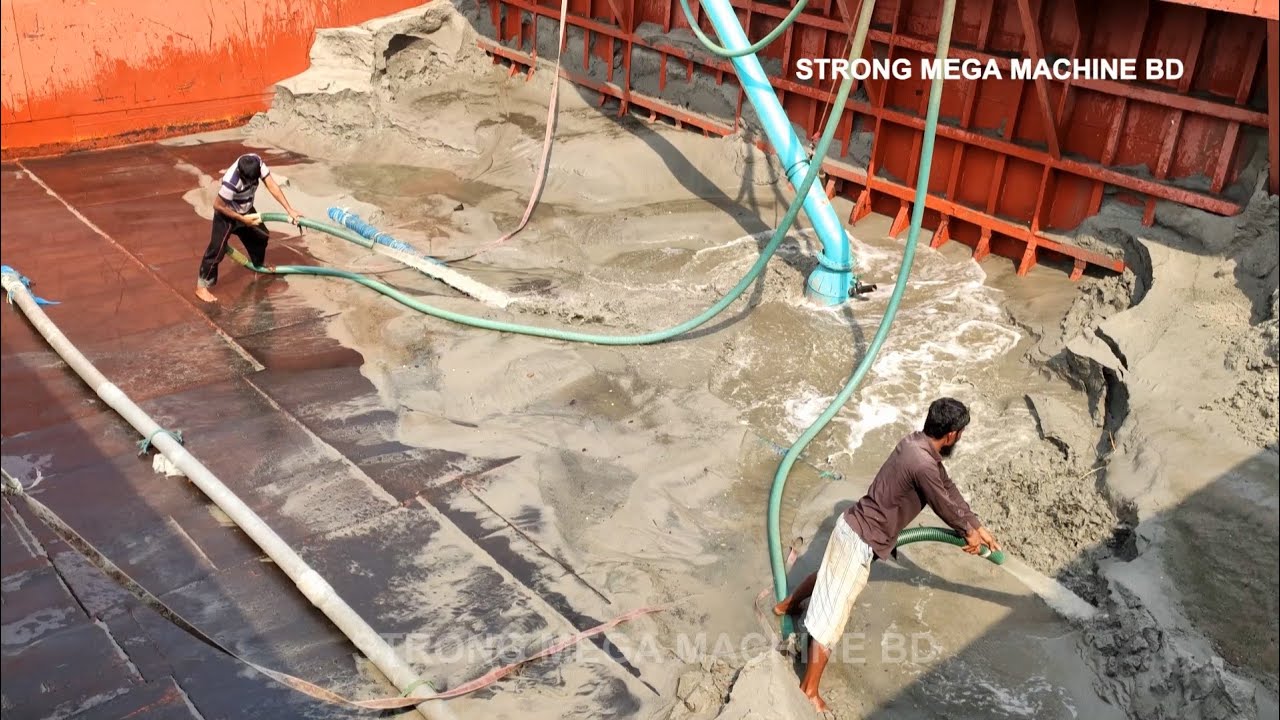 Sand is Being Unloaded from Barge with Powerful Pipe Machine’s Part ...