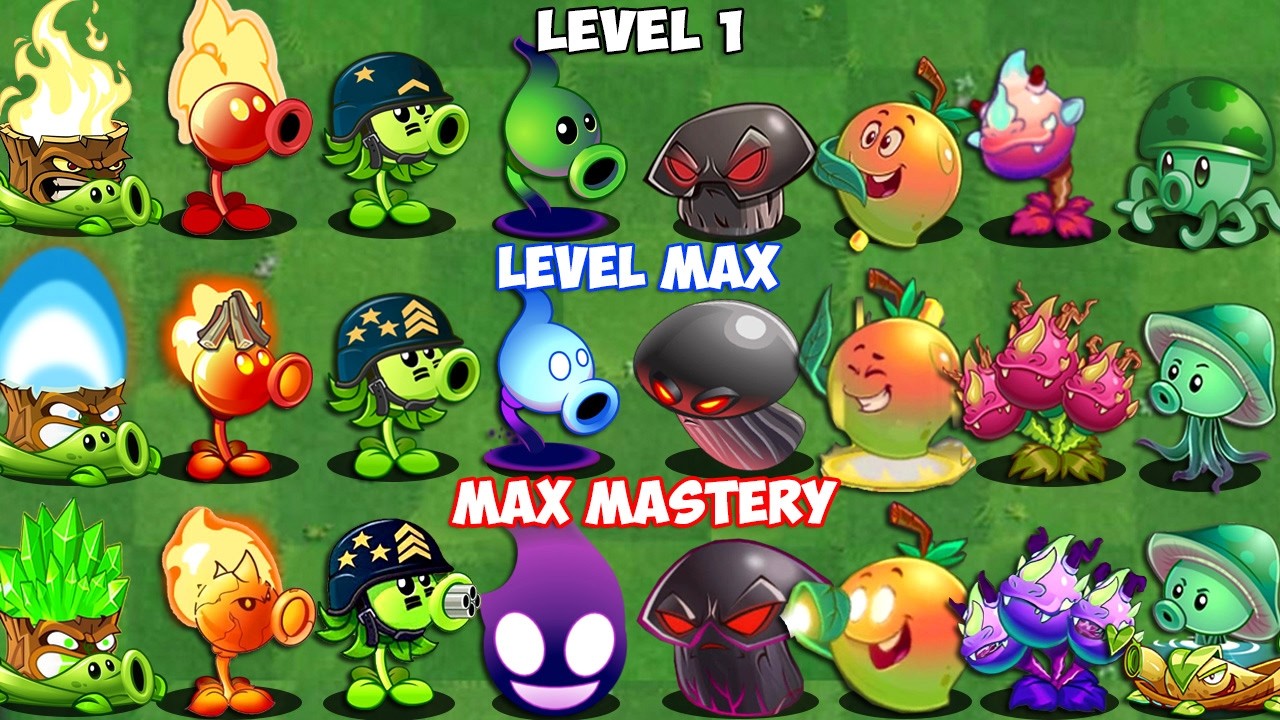 Every PEA & New Plants LEVEL 1 vs MAX vs M200 - Who Will Win? - Pvz 2 ...