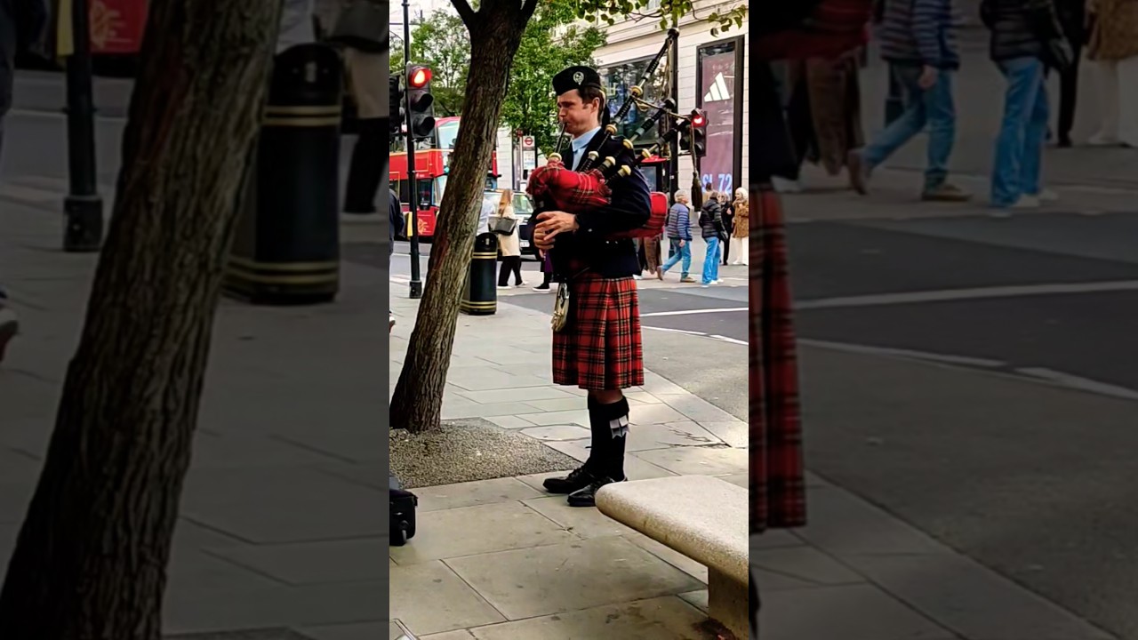 Bag Pipe Player at the Oxford Street London #london - YouTube