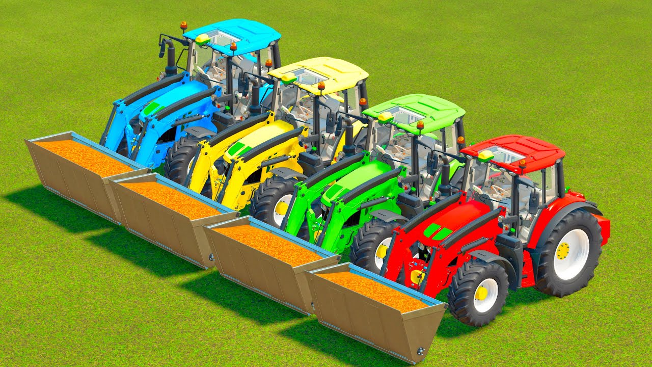 COLORED TRACTORS BY JOHN DEERE LOAD SORGO INTO CARTOON TRUCKS - FARMING ...