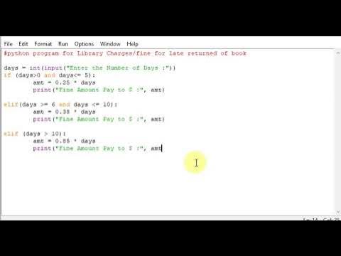 python program for Library Charges fine for late returned of book - YouTube