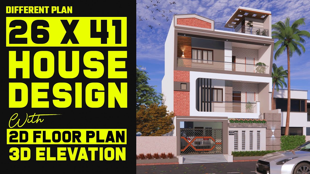 26 by 41 House Floor plan with 2 Kitchens and 3 rooms | 26*41=1066 SQFT ...