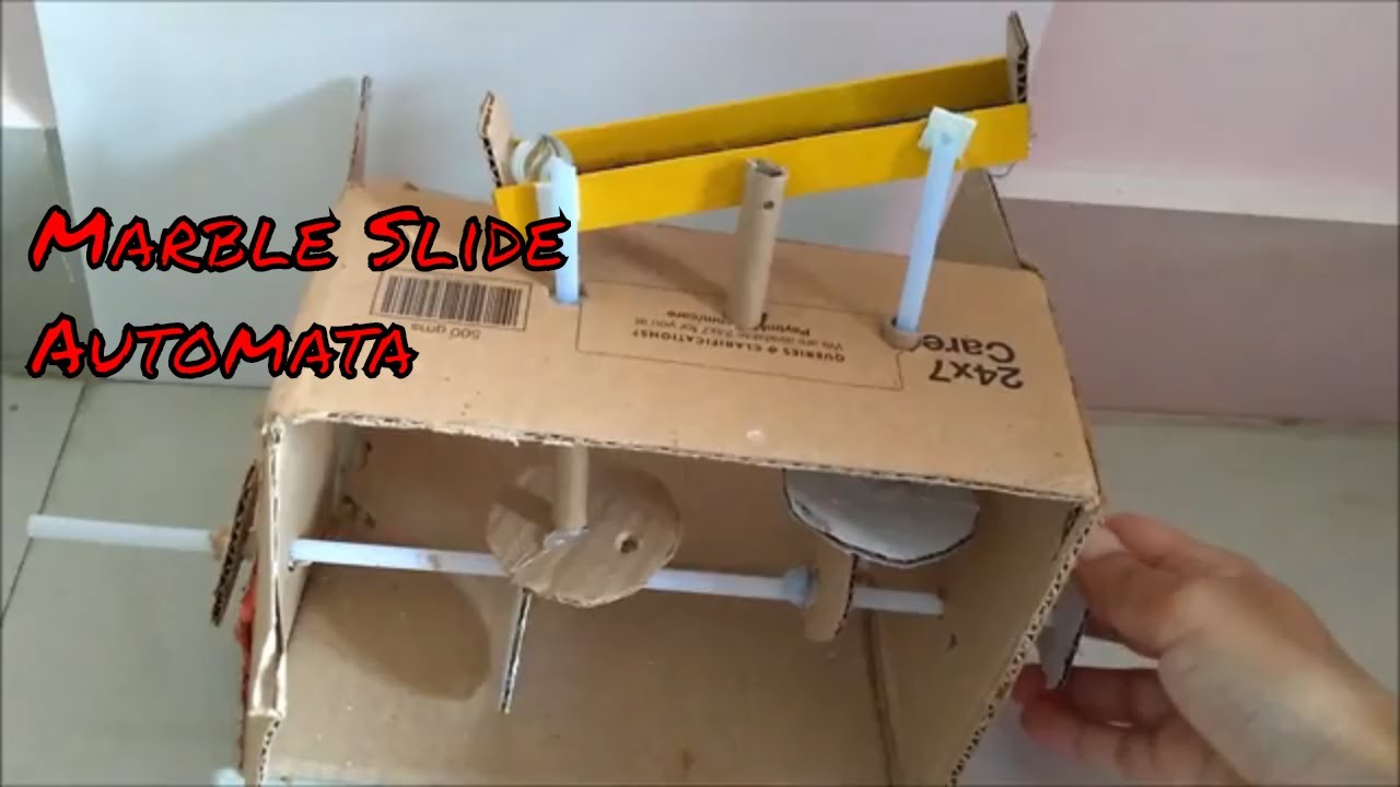 How to make a cardboard marble slide automata|| DIY see saw action ...