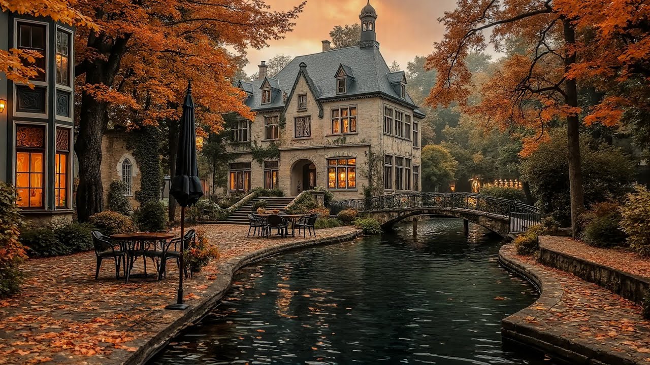 Gothic Coffee Shop Ambience in Autumn Fog | Melancholic Piano for Cozy ...
