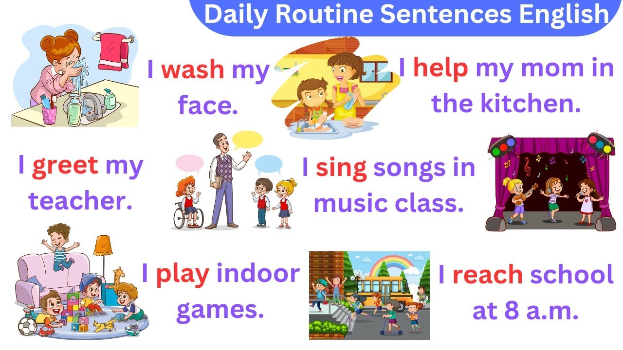Daily Routine Sentences in English/Morning to Evening Activities - YouTube