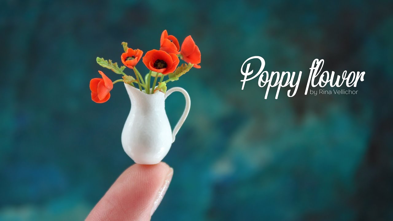 Miniature realistic poppy bouquet 💐 Polumer clay flowers tutorial - YouTube
