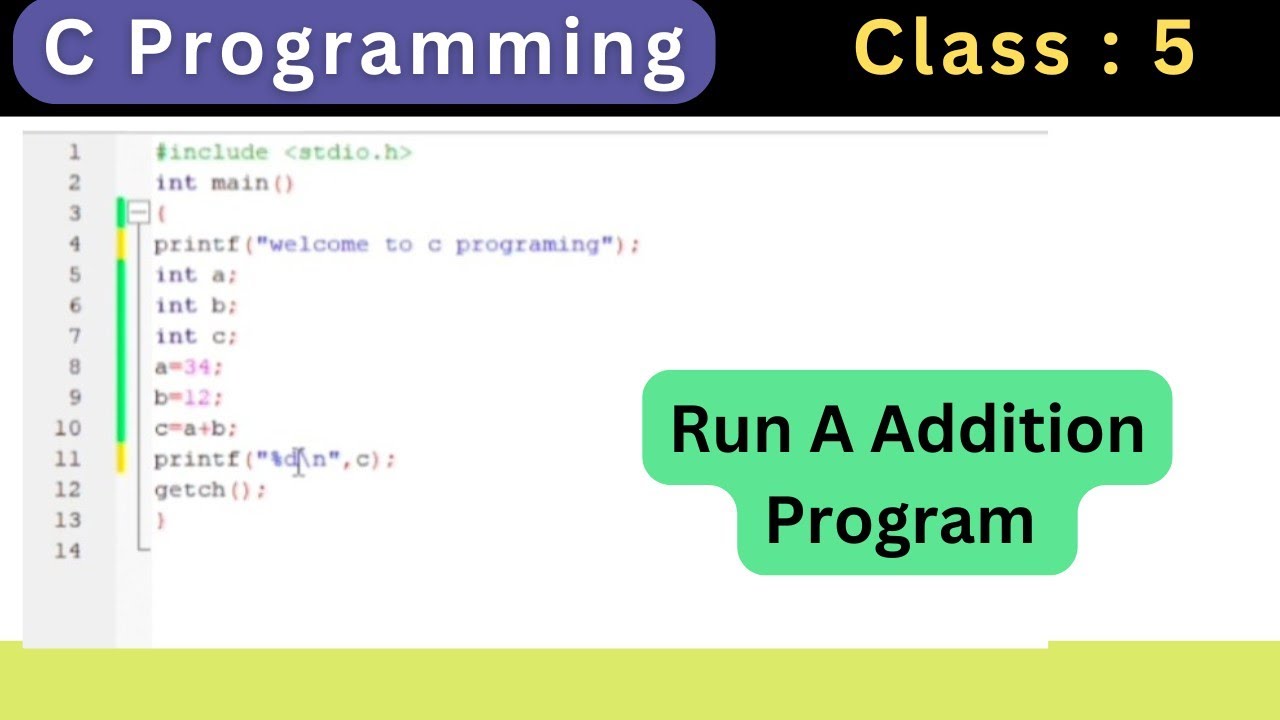 C Programming Class 5 How To Run Addition Program Coding Youtube 7786
