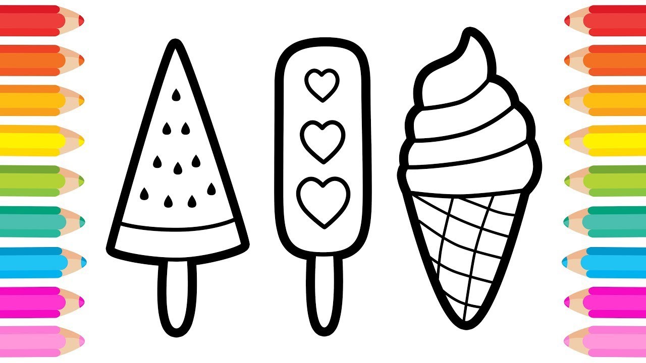 watermelon ,stick and kulfi ice cream drawing and coloring for kids ...
