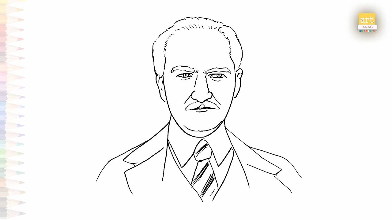 Mustafa Kemal Ataturk drawing easy | Outline Art | How to draw Mustafa ...