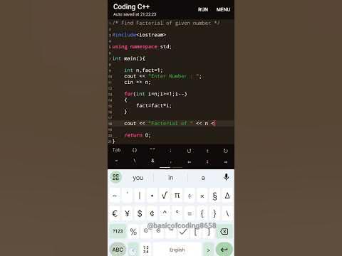 #11 Find Factorial of given number in C++ #cpp#factorial#basicofcoding#shorts#coding#new# ...