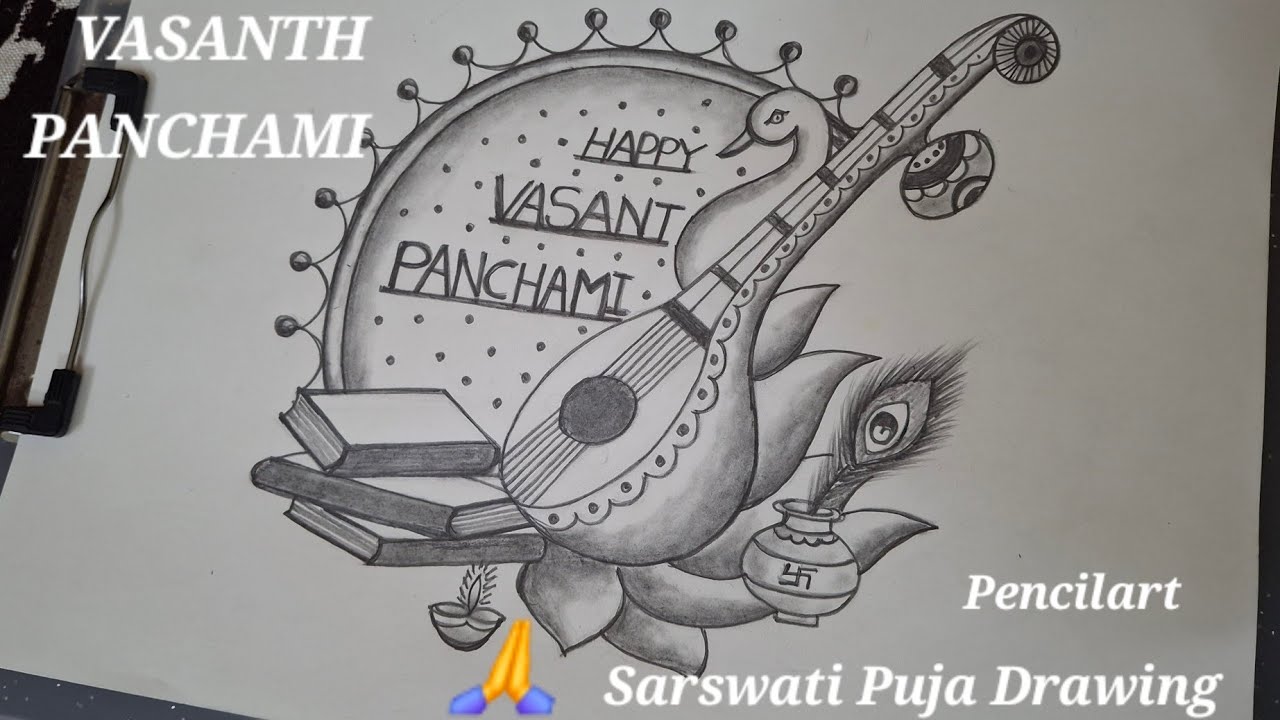 Vasant Panchami Drawing Easy | Saraswati Puja Drawing | Basant Panchami ...