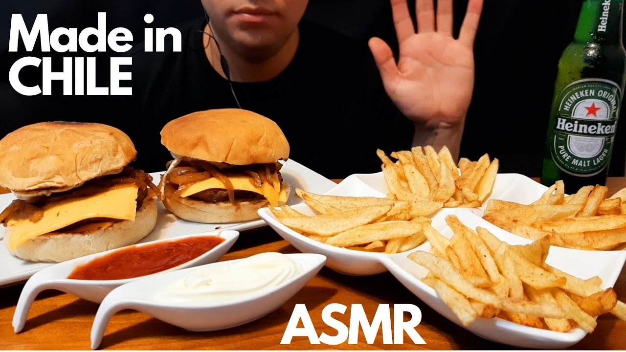 ASMR HAMBURGUESA HUEVO, CEBOLLA Y QUESO, PAPAS FRITAS, MUKBANG (Sin ...