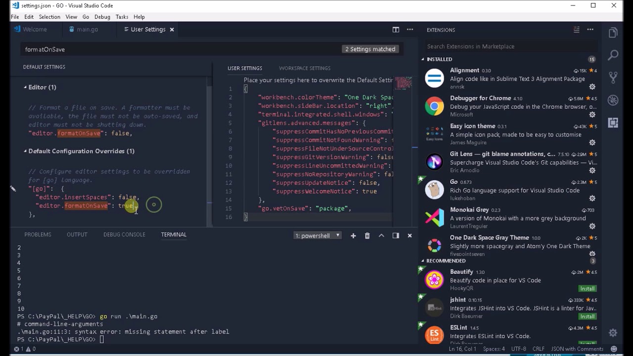 GO Extension - Format on save - YouTube