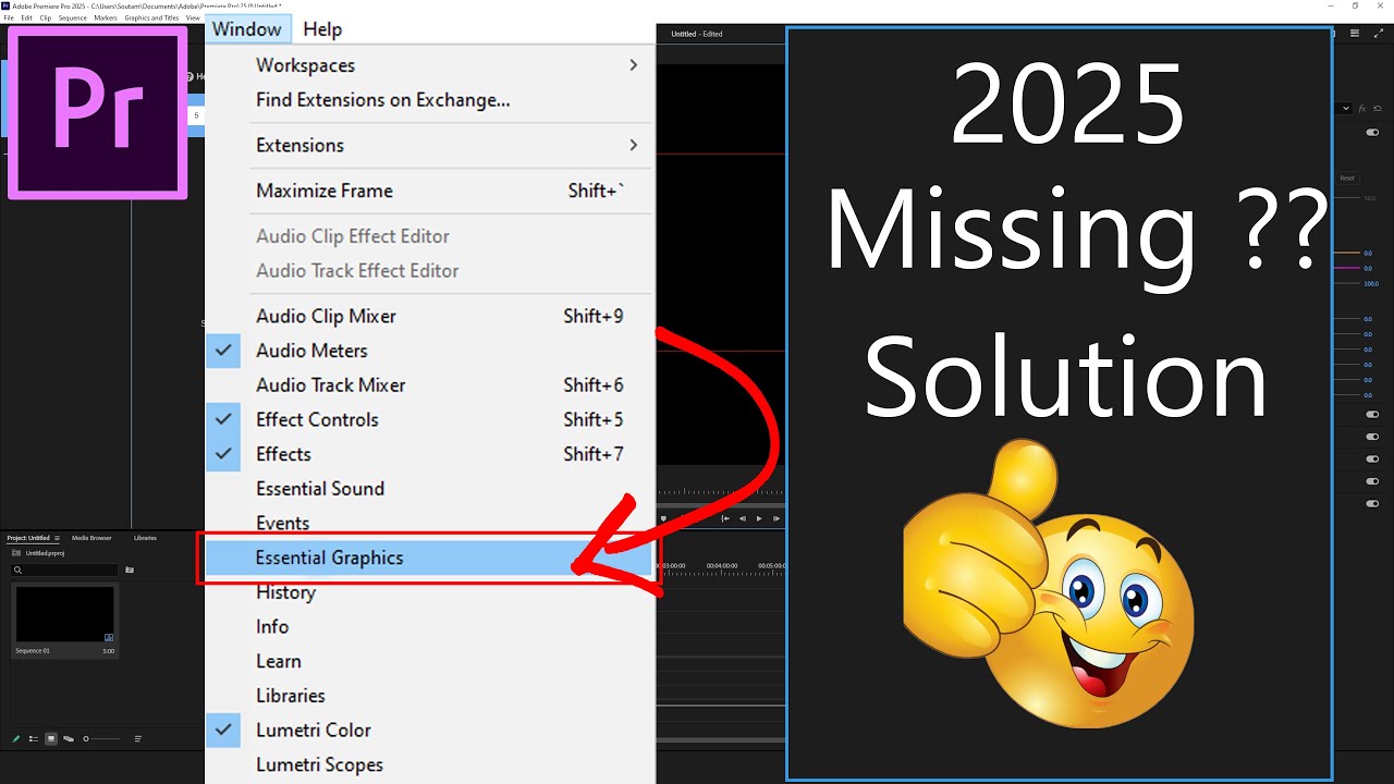 Missing Essential Graphics in Premiere Pro Solution !! #206 - YouTube