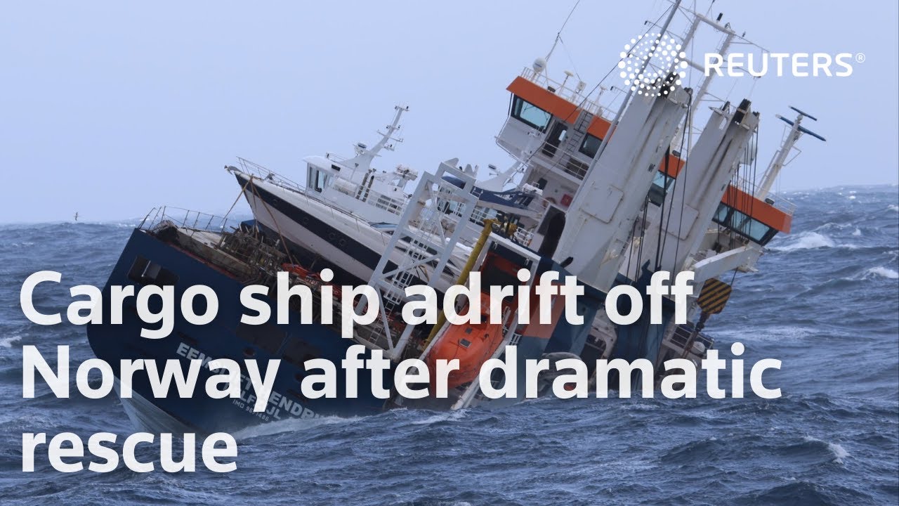 Cargo ship adrift off Norway after dramatic rescue - YouTube